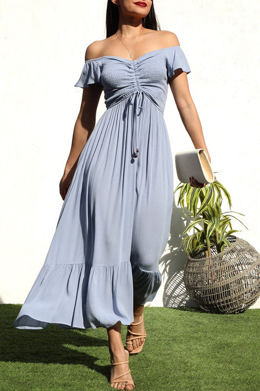 Off Shoulder Blue Dress – Émeraude Boutique